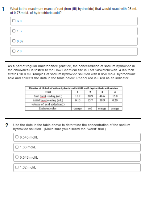 Solved 1 1 What is the maximum mass of rust (iron (III) | Chegg.com