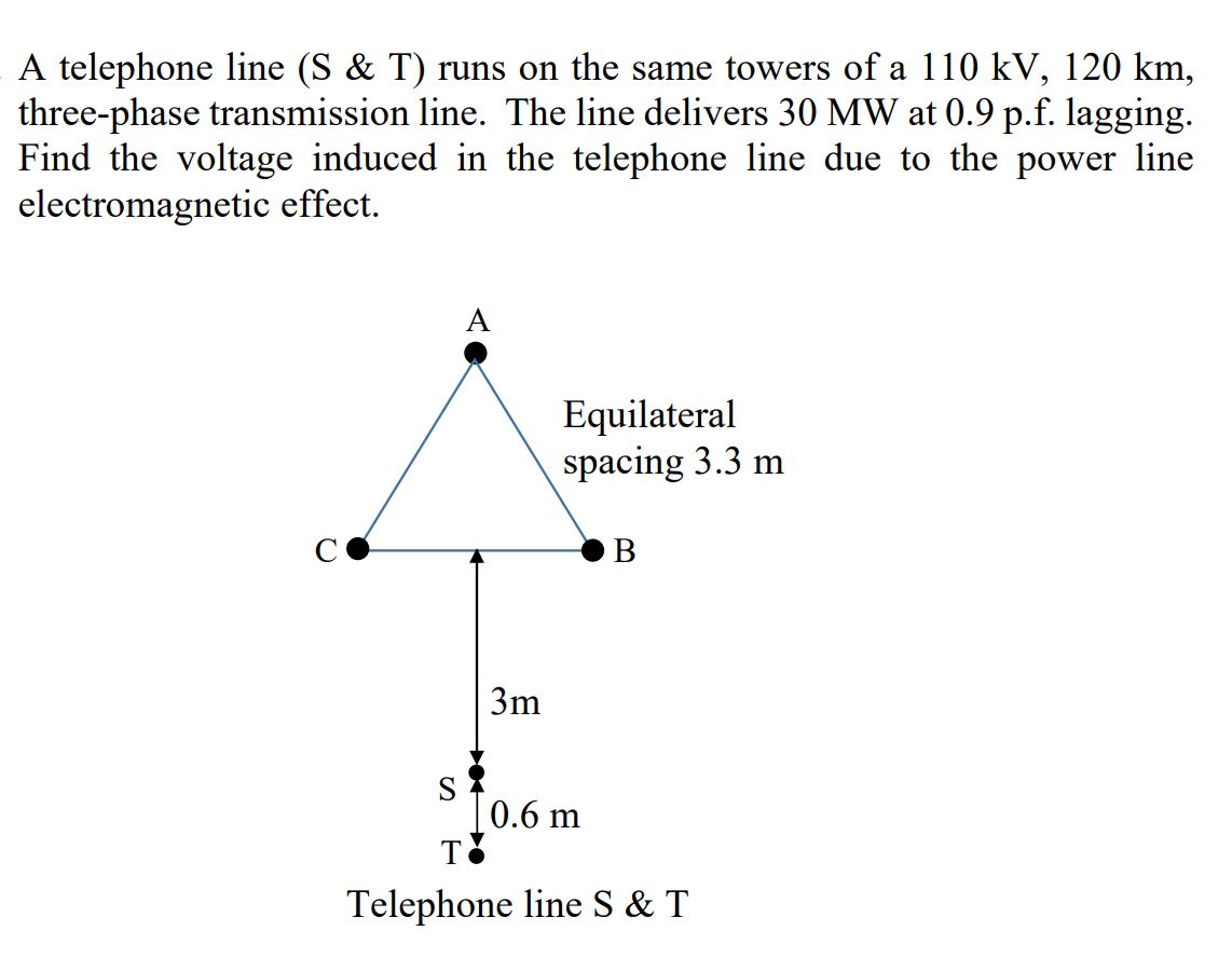 Solved A telephone line (S&T) ﻿runs on the same towers of a | Chegg.com