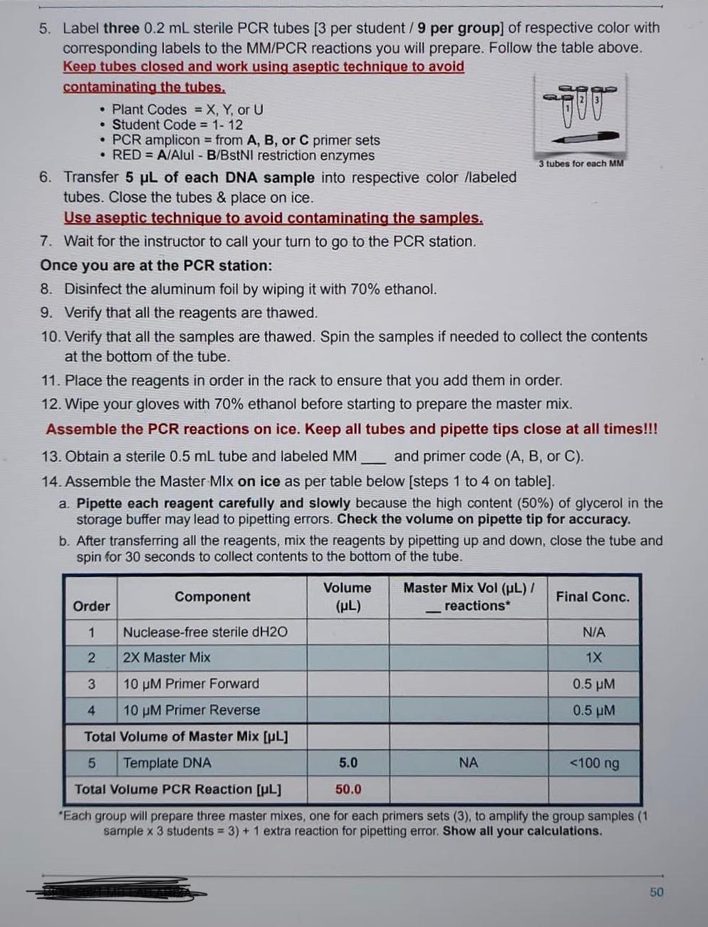 Solved I am 11. Complete the table for the PCR reactions in | Chegg.com