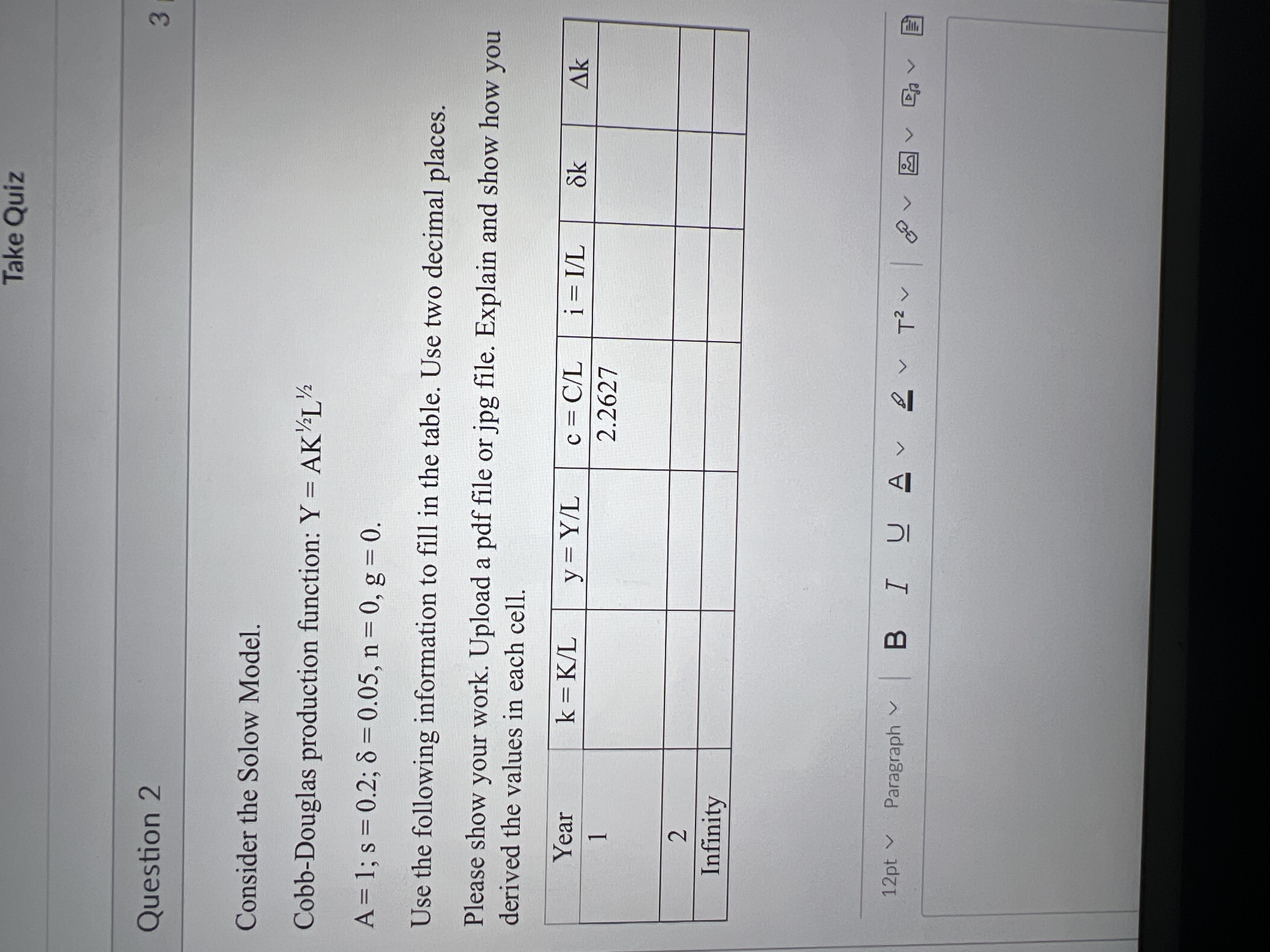 Solved Consider the Solow Model. Cobb-Douglas production | Chegg.com