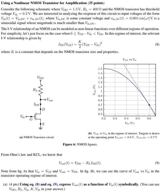 Solved Using a Nonlinear NMOS Transistor for Amplification | Chegg.com