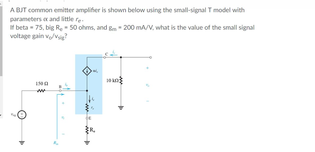 Solved A BJT common emitter amplifier is shown below using | Chegg.com