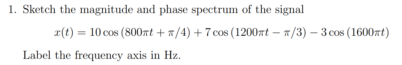 Solved Sketch the magnitude and phase spectrum of the signal | Chegg.com