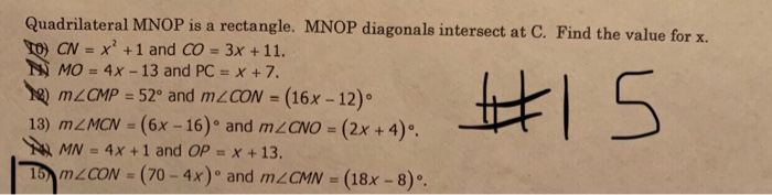 Solved Quadrilateral MNOP is a rectangle. MNOP diagonals | Chegg.com
