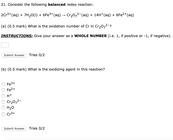 Solved 21. Consider the following balanced redox reaction: | Chegg.com