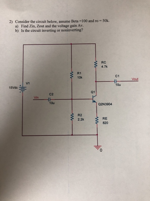 Solved 2) Consider the circuit below, assume Beta-100 and ro | Chegg.com