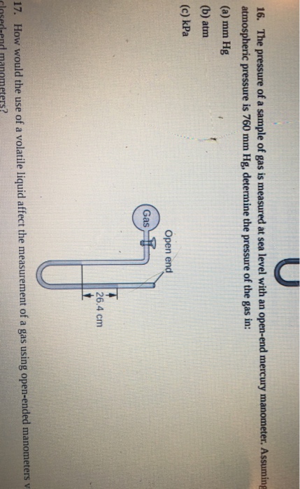 Solved The pressure of a sample of gas is measured at sea | Chegg.com