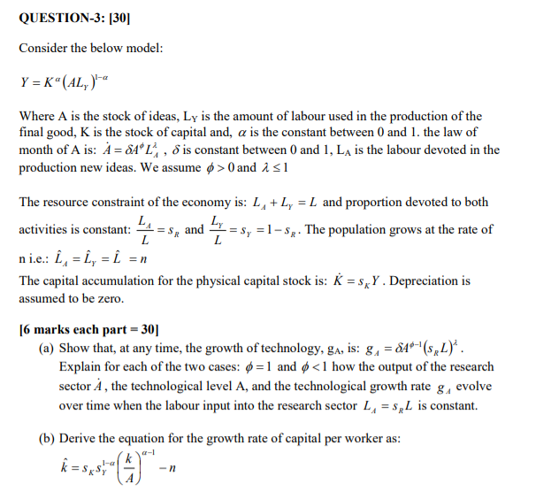 Solved QUESTION-3: [30] Consider the below model: Y = K" | Chegg.com