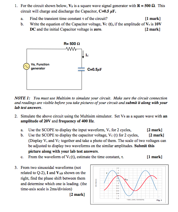 1. For the circuit shown below, Vs is a square wave | Chegg.com