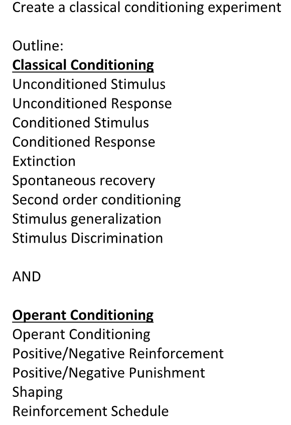 Solved Create a classical conditioning experiment Outline: | Chegg.com