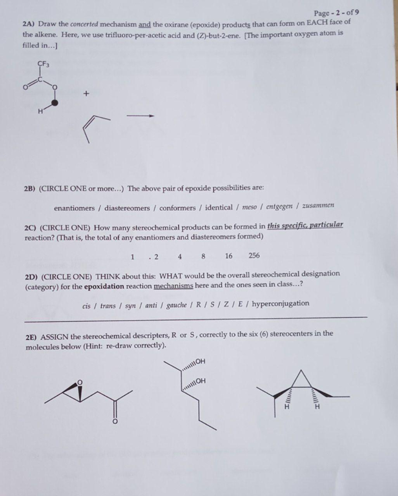 Solved Page - 2 - of 9 2A) Draw the concerted mechanism and | Chegg.com