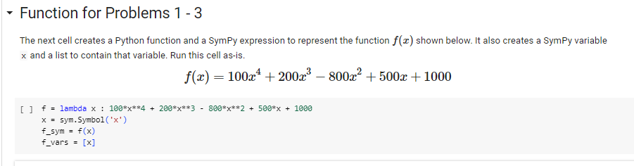 Solved The next cell creates a Python function and a SymPy | Chegg.com