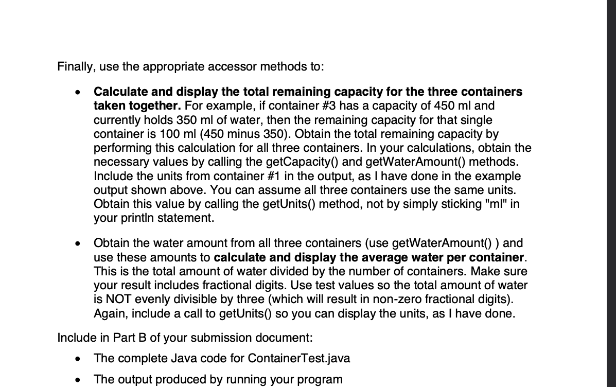 Solved Part B: Testing the WaterContainer Class Write a Java | Chegg.com