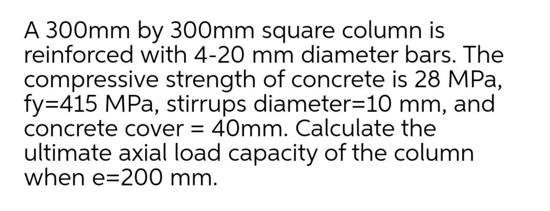 Solved A 300mm by 300mm square column is reinforced with | Chegg.com