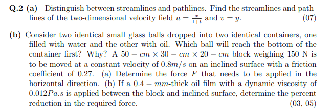 Solved Q.2 (a) Distinguish between streamlines and | Chegg.com