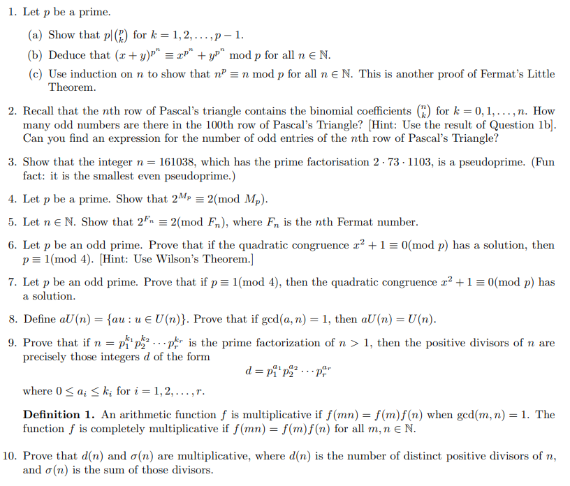Solved 1. Let p be a prime. (a) Show that p∣(pk) for | Chegg.com