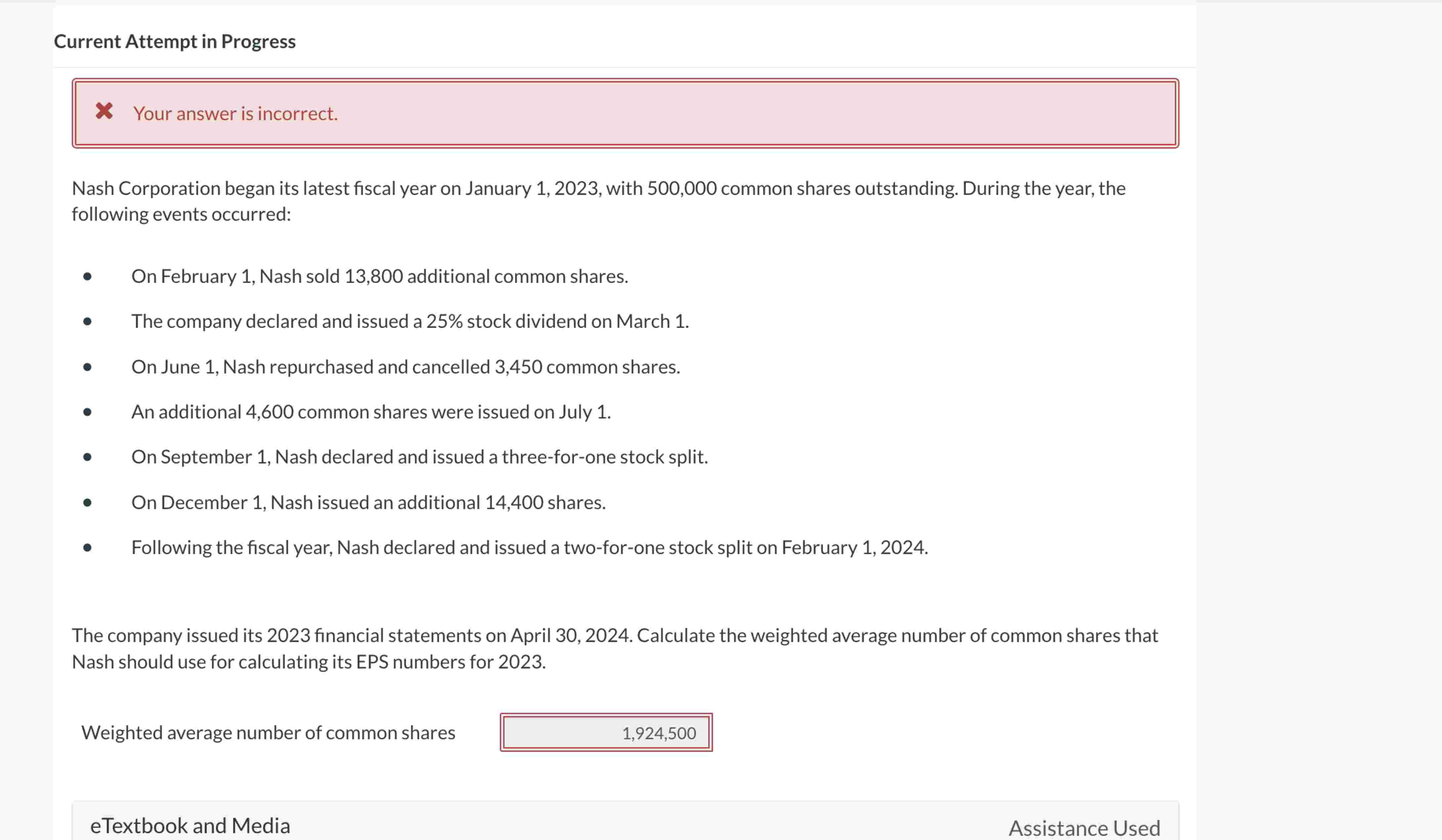 Solved Current Attempt in Progress Your answer is incorrect. | Chegg.com
