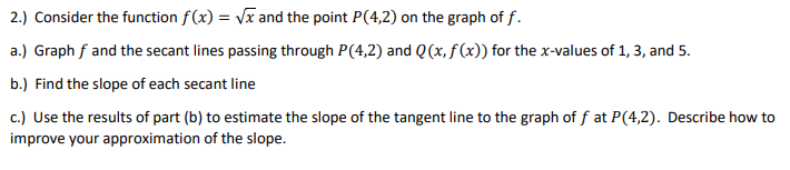 Solved 2.) Consider the function f(x)=x and the point P(4,2) | Chegg.com