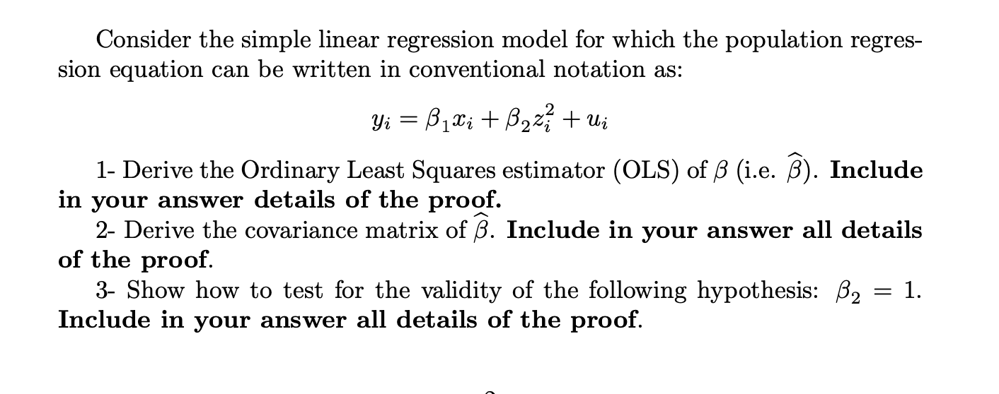 Solved = Consider the simple linear regression model for | Chegg.com