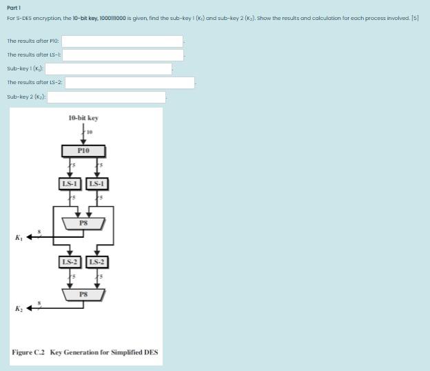 Solved Part 1 For S-DES encryption, the 10-ba key, 1000m000 | Chegg.com