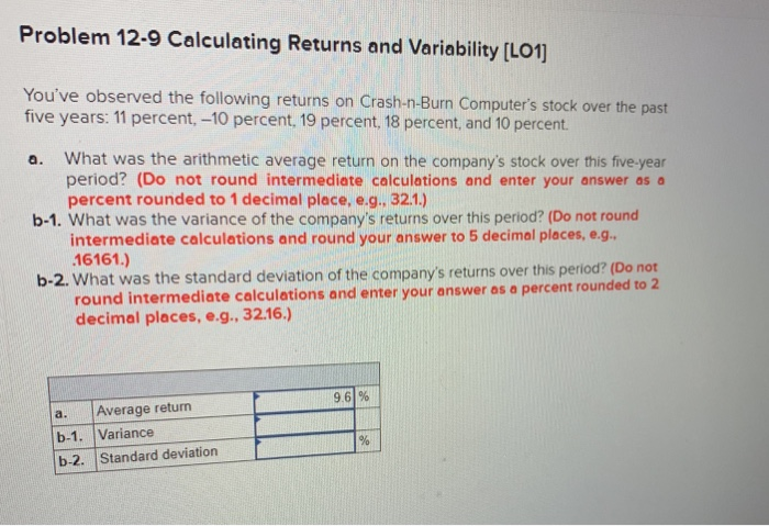 Solved Problem 12-9 Calculating Returns and Variability | Chegg.com