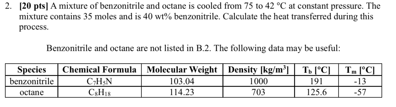 Solved 2. [20 pts] A mixture of benzonitrile and octane is | Chegg.com