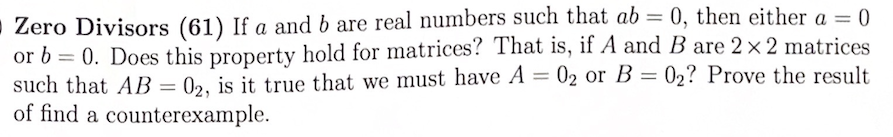 Solved Zero Divisors (61) If a and b are real numbers such | Chegg.com