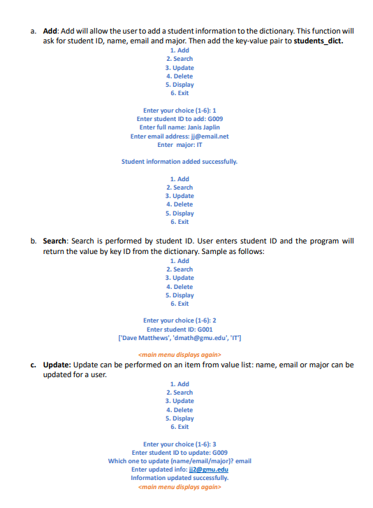 Solved Topics: dictionary, file 1/0, looping, functions, | Chegg.com