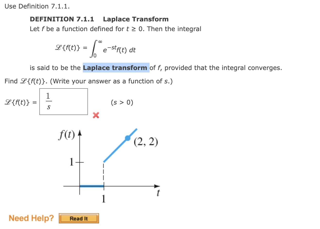 Solved DEFINITION 7.1.1 Laplace Transform Let f be a | Chegg.com