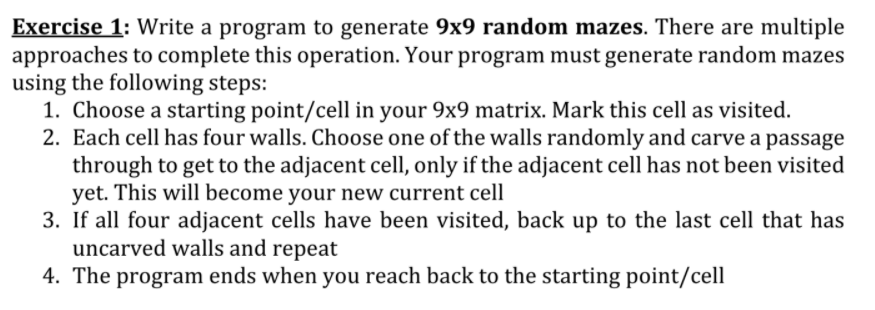 Solved Exercise 1: Write a program to generate 9x9 random | Chegg.com