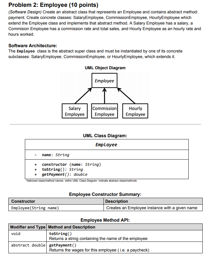Solved Problem 2: Employee (10 points) (Software Design) | Chegg.com