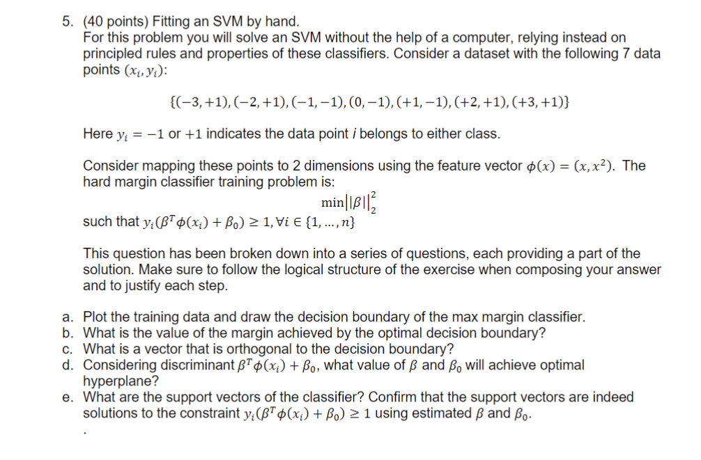 Solved 40 points fitting An Svm By Handfor This Problem