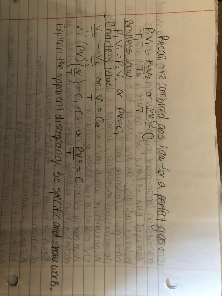 Solved Explain the apparent discrepancy of the combined gas | Chegg.com