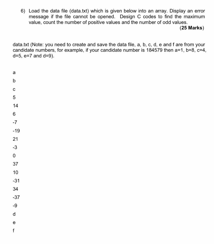 Solved 6) Load the data file (data.txt) which is given below | Chegg.com
