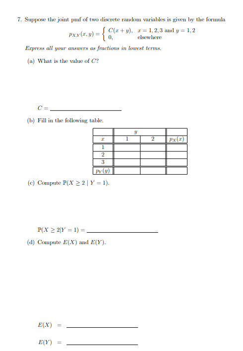 Solved elsewhere 7. Suppose the joint pmf of two discrete | Chegg.com