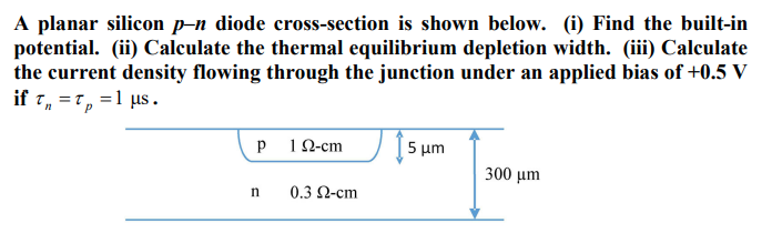 Solved A planar silicon p−n diode cross-section is shown | Chegg.com