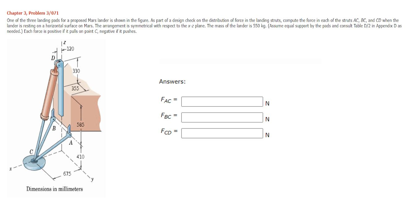 Solved Chapter 3, Problem 3/071 One of the three landing | Chegg.com