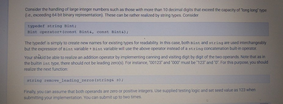 Consider the handling of large integer numbers such | Chegg.com