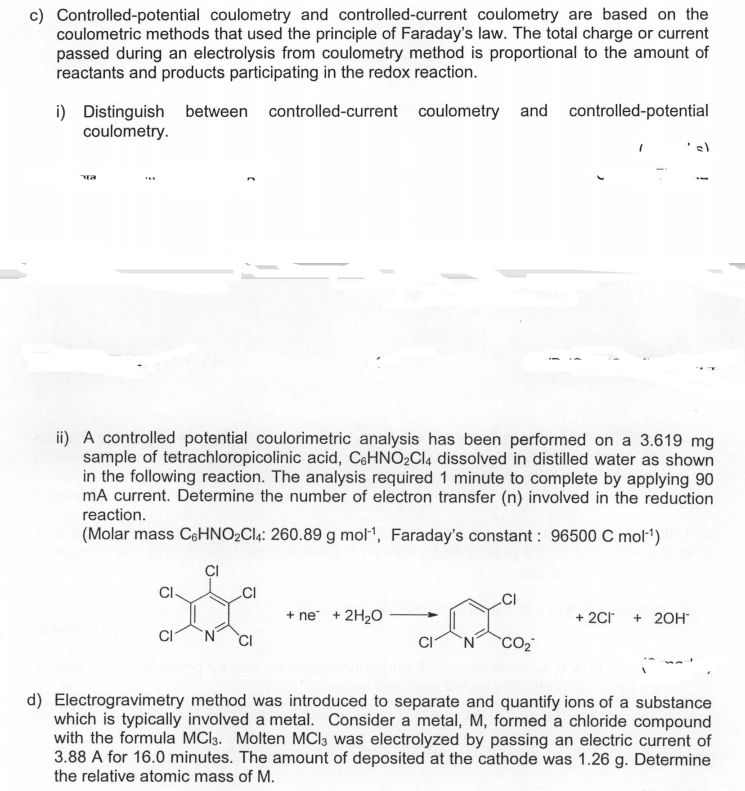 Solved c) Controlled-potential coulometry and | Chegg.com