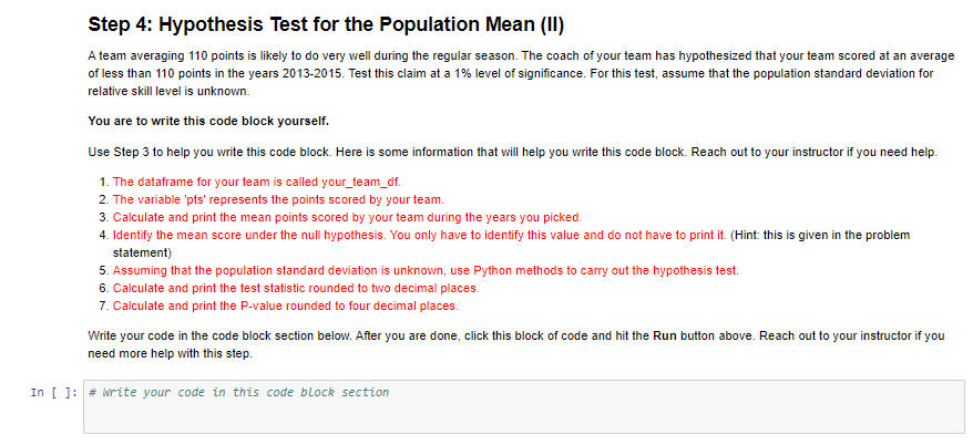 Solved Step 4: Hypothesis Test for the Population Mean (II) | Chegg.com
