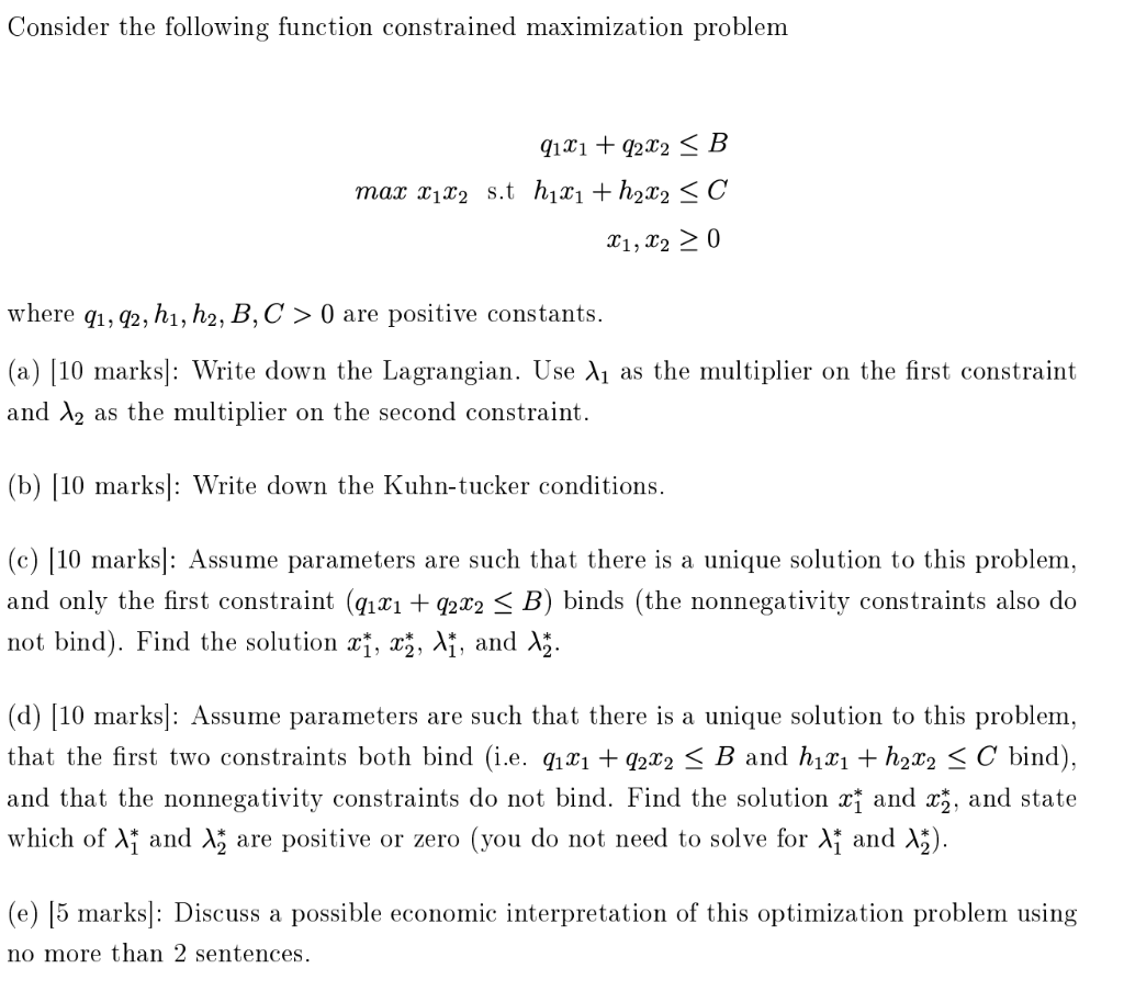 Consider the following function constrained | Chegg.com