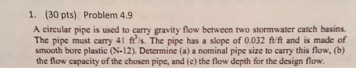 Solved 1. (30 pts) Problem 4.9 A eircular pipe is used to | Chegg.com Solved 1. (30 pts) Problem 4.9 A eircular pipe is used to | Chegg.com
