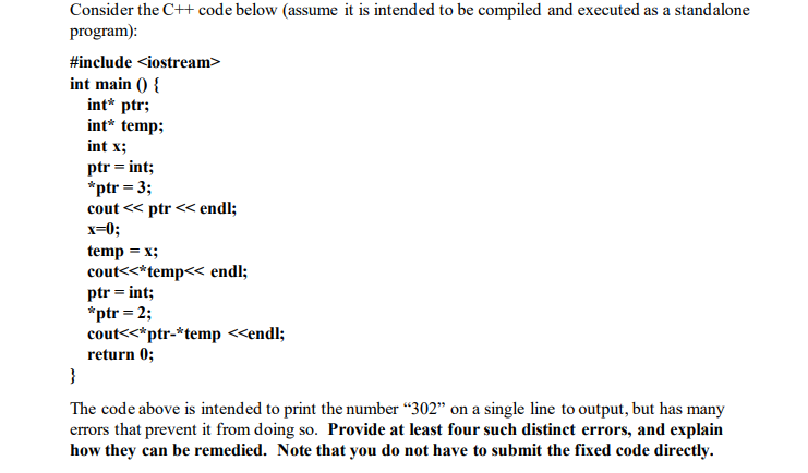 Solved Consider the C++ code below (assume it is intended to | Chegg.com