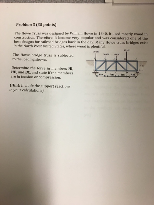 Solved The Howe Truss was designed by William Howe in 1840. | Chegg.com