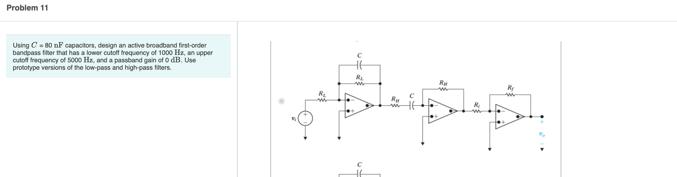 Solved Problem 11 Using C = 80 nF capacitors, design an | Chegg.com