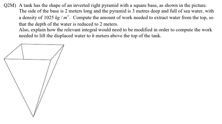 Solved Q2M) A tank has the shape of an inverted right | Chegg.com