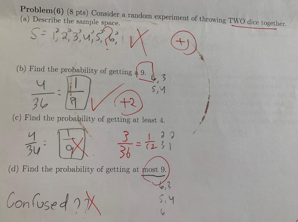 Solved Problem(6) (8 pts) Consider a random experiment of | Chegg.com