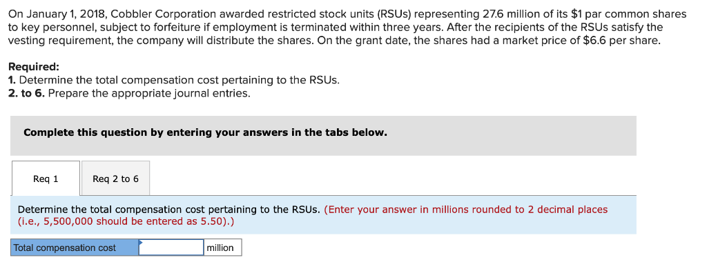 Solved Journal entry worksheet 1. Record the award of RSUs | Chegg.com