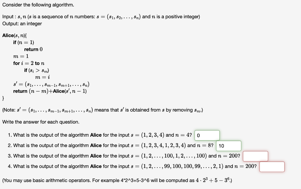 Solved Consider The Following Algorithm Input 8 N S Is A 6173