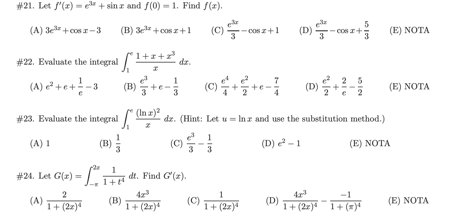 Solved #21. Let f'(x) = (3x + sin x and f(0) = 1. Find f(x). | Chegg.com